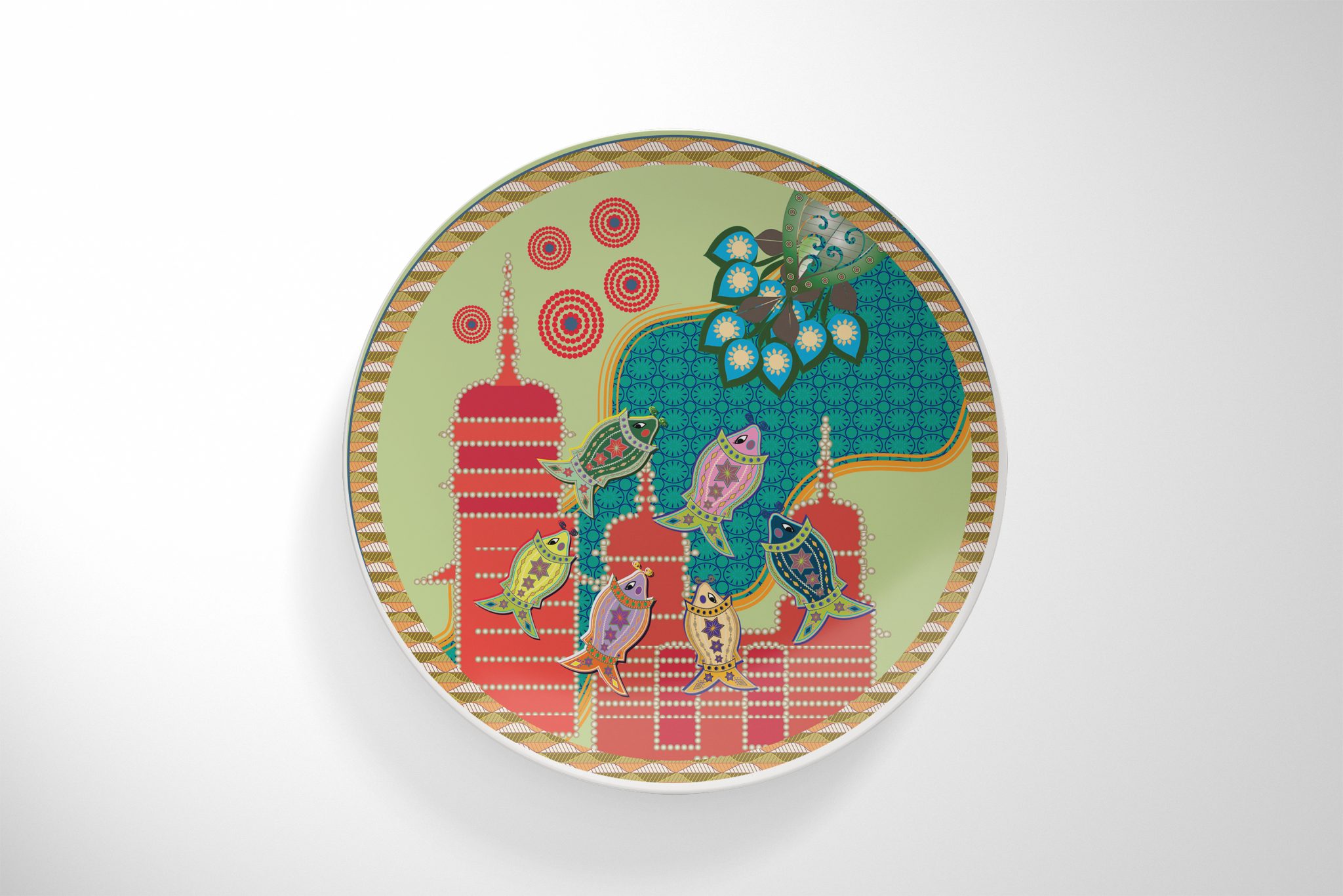 Fish Chasing Greens on Pattern Dinnerware Plate - BollyDoll