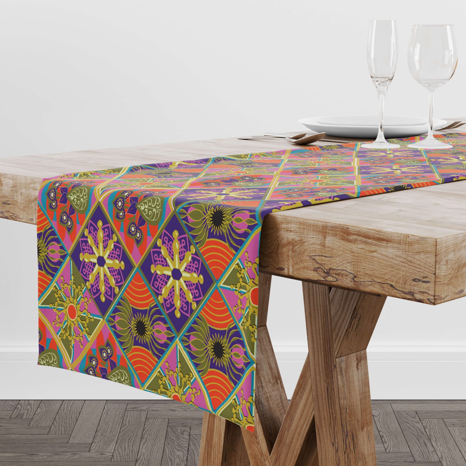 The Reverse Square Patch Table Runner – BollyDoll